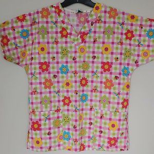 UA Scrubs | Tops | Ua Happy Scrubs Top Smile Flower Ladybug Small ...